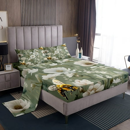 YST Boho Floral Bedding Full Size Chic Honey Bee Bed Sheets Set for ...