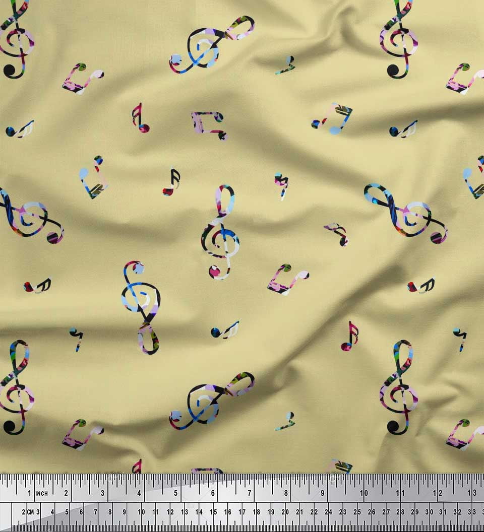 Soimoi Japan Crepe Satin Fabric Notes Musical Instrument Print Fabric ...