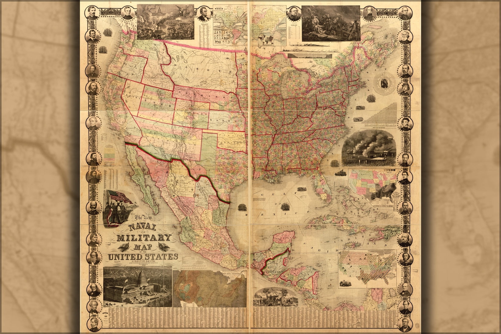 24"x36" Gallery Poster, naval & military map of United States 1862 ...