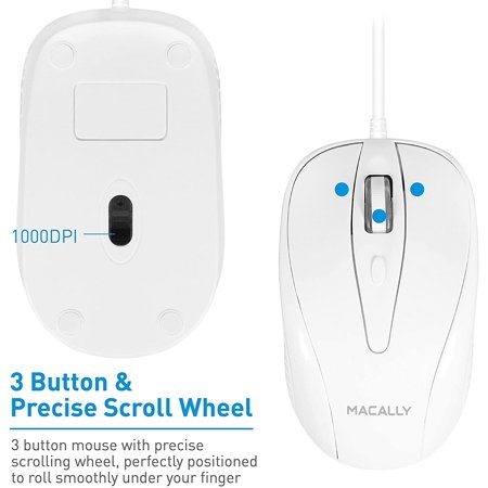 Macally USB Wired Mouse with 3 Button, Scroll Wheel, & 5 Foot Long Cord ...