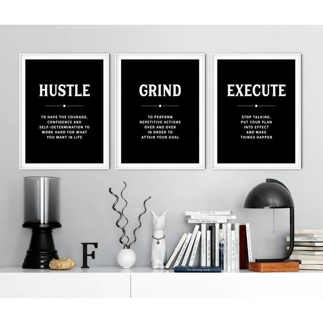 Motivational Quote Wall Art 3 Pieces Hustle Grind Execute Office Poster ... Motivational Quote Wall Art 3 Pieces Hustle Grind Execute Office Poster ...