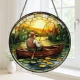 Angler Boat Scene Stained Glass Style Suncatcher – Round Window Hanging ...