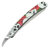 Defender-Xtreme 10' Straight Razor Skull Red Rose Folding Knife 3CR13 ...