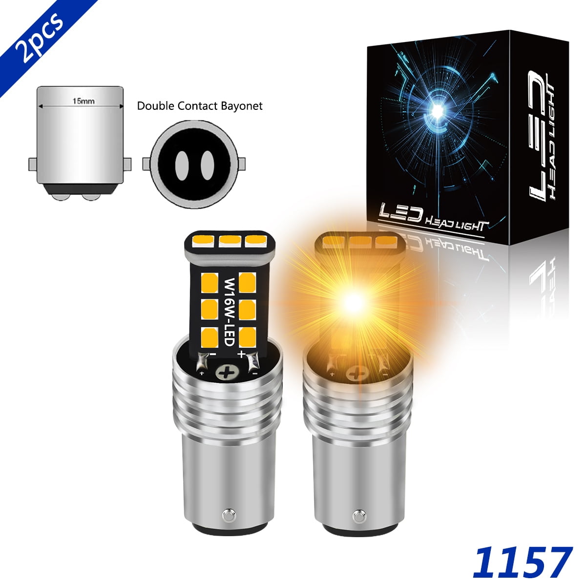 OBNDVU 1157 LED Front/Rear Turn Signal Lamp Bulb Yellow 3000K for Cars ...