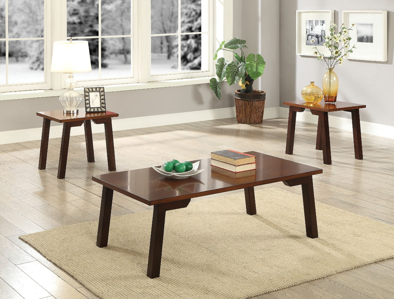 Elegant Wooden Coffee/End Table Set, 3 Piece Pack, Walnut Brown ...