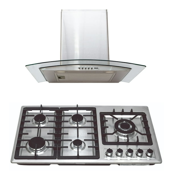Combo Parrilla a Gas 5 Quemadores Acero Inox y Campana Cristal 60 cm ...