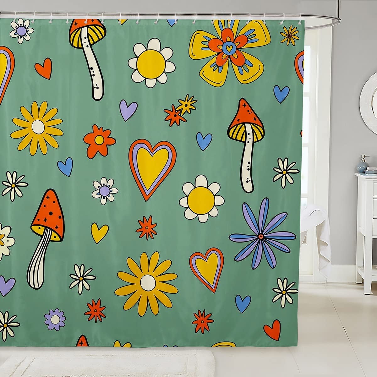 Groovy Style Shower Curtain 72x78 Vintage 60s 70s Flower Doodle