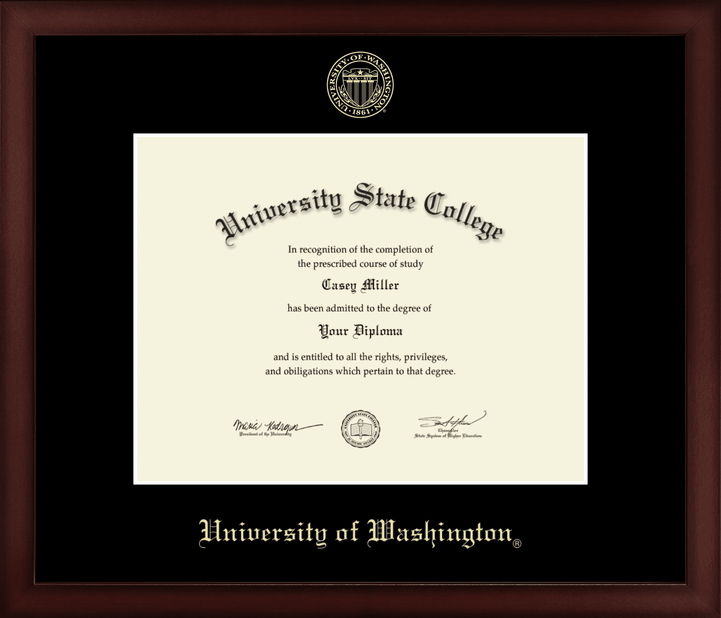 University of Washington Diploma Frame, Document Size 11" x 8.5 ...