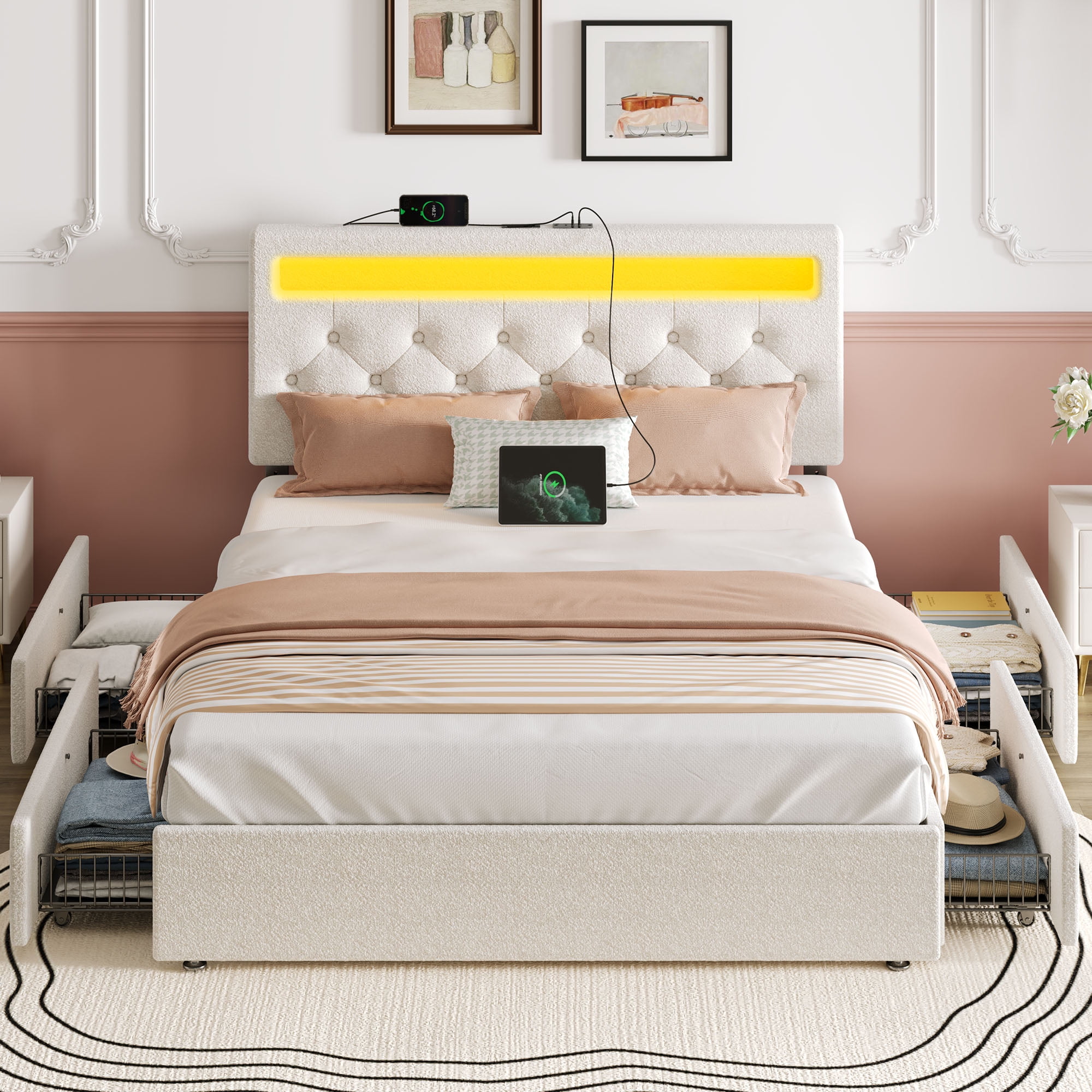 Click here for Greenstell Queen Bed Frame With 4 Drawers  Upholst... prices