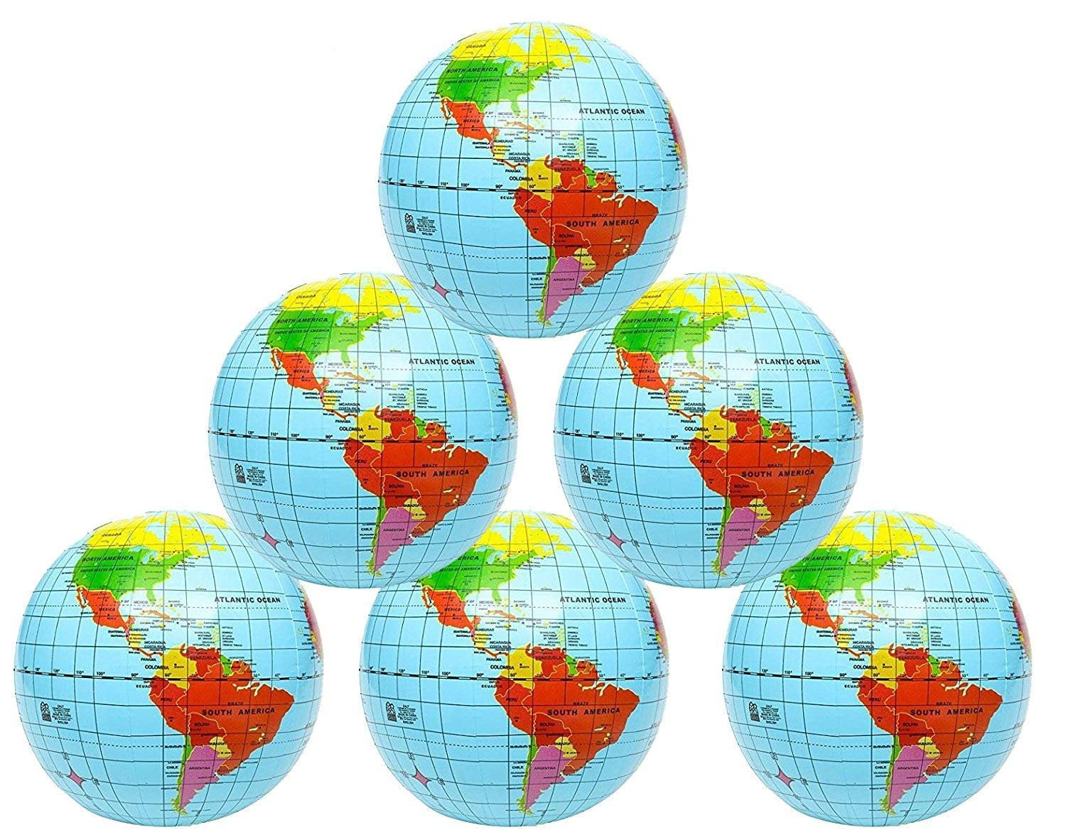 Inflatable World Globe 16 Inch 6 Pack Political & Topographical Globes ...