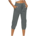 Hfyihgf Womens Linen Capri With 4 Pockets Loose Fit Casual Cropped