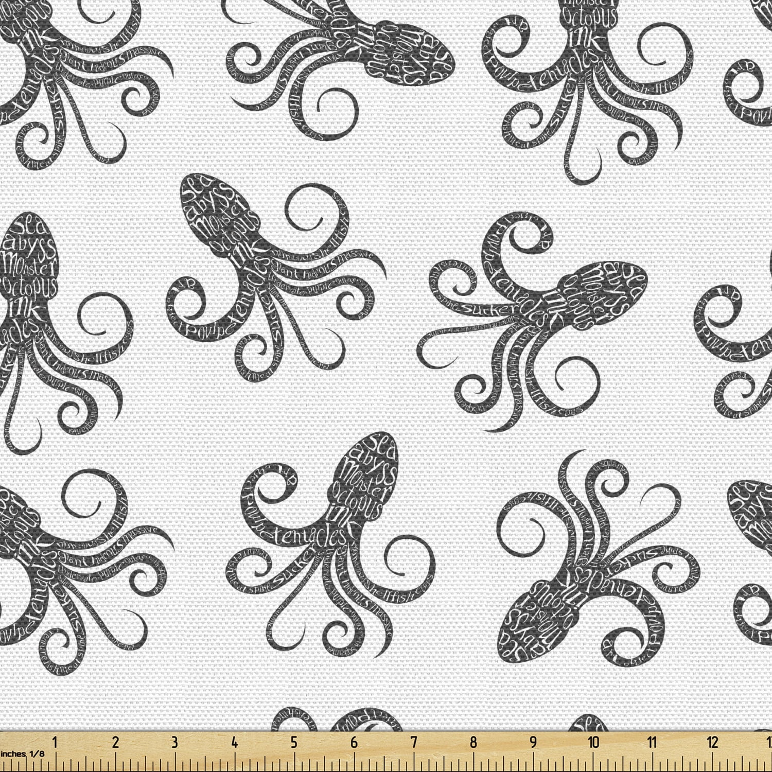 Octopus Upholstery Fabric by the Yard, Pattern with Typographic ...