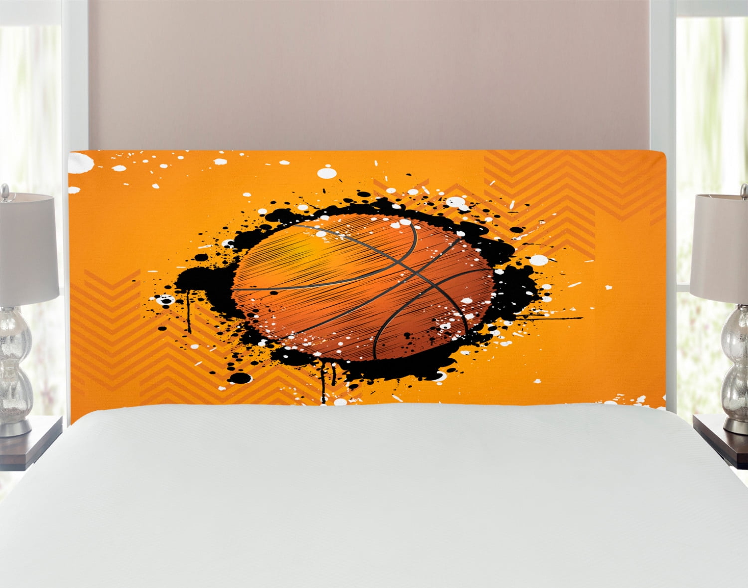 Basketball Headboard, Basketball and Paint Splashes on Abstract Grungy ...