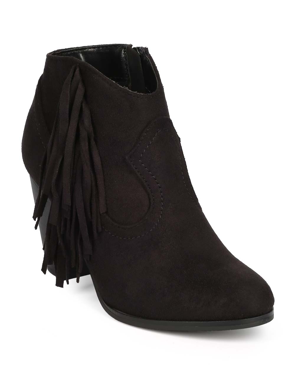 Soda DH35 Women Suede Almond Toe Vertical Fringe Western Ankle Bootie ...