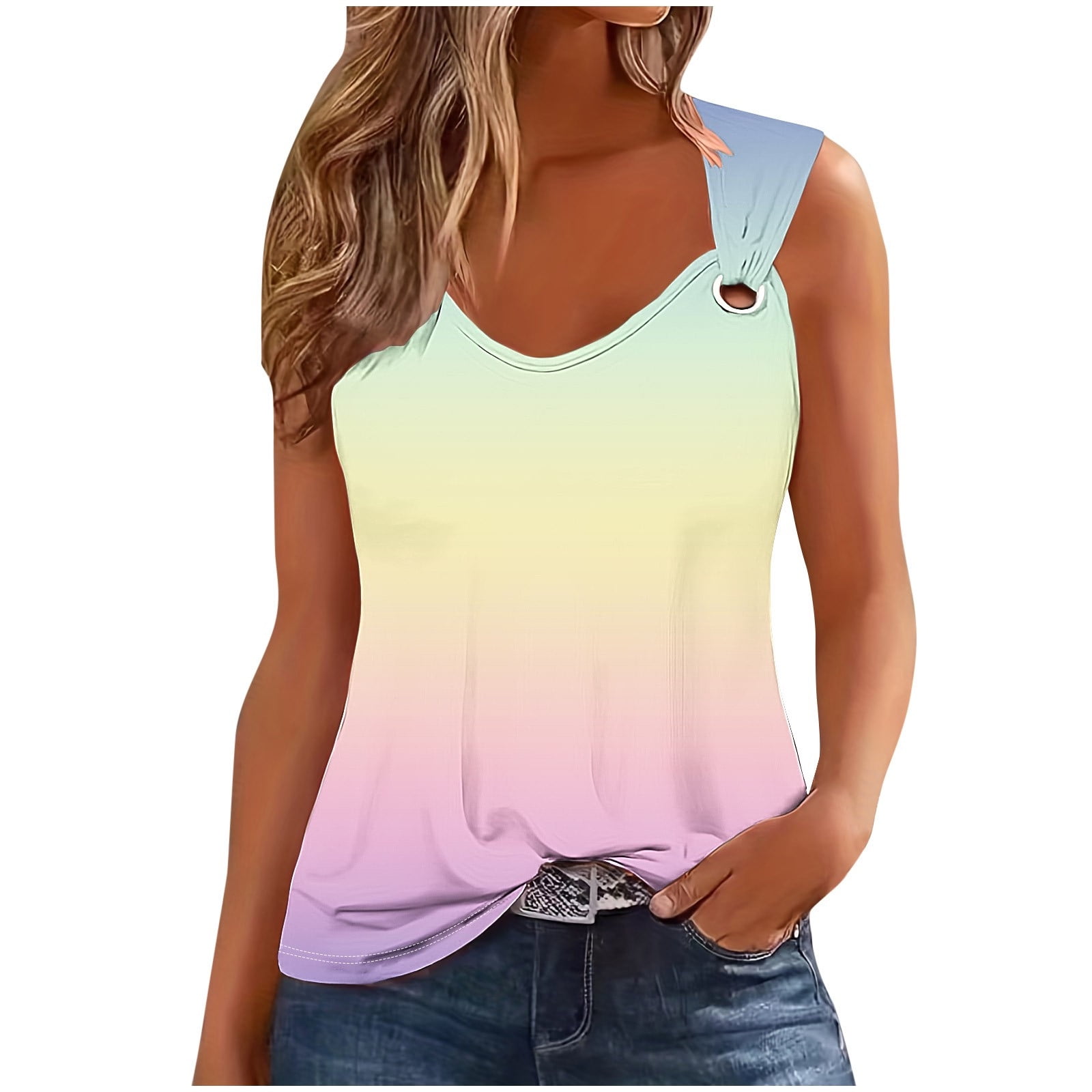 Click here for Plebaso Gradient Tank Top Women Sleeveless Crew Ne... prices