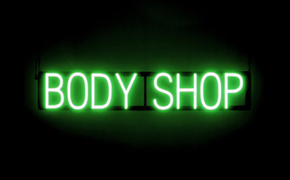 SpellBrite BODY SHOP LED Sign for Business. 34.3" x 6.3" Green BODY ...