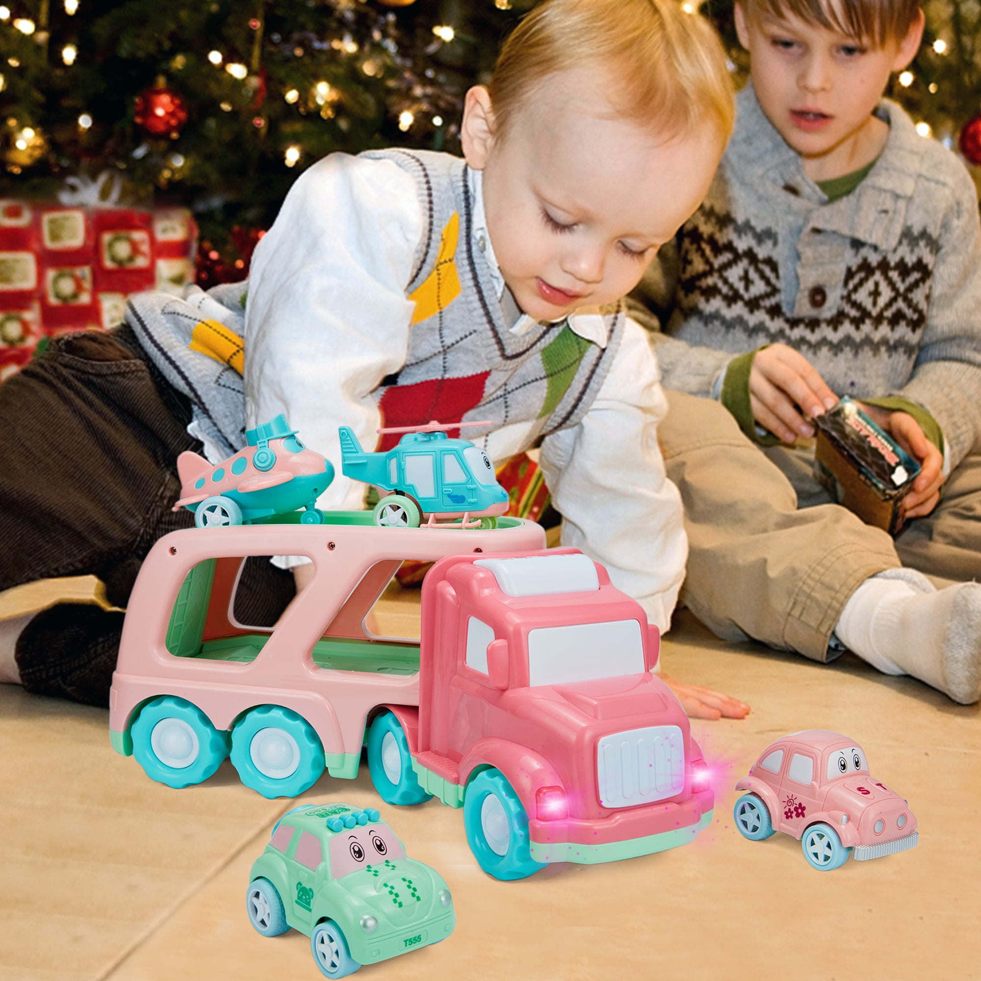 YouLoveIt Transport Cargo Car Toy Set Play Vehicles Semi Truck Friction ...