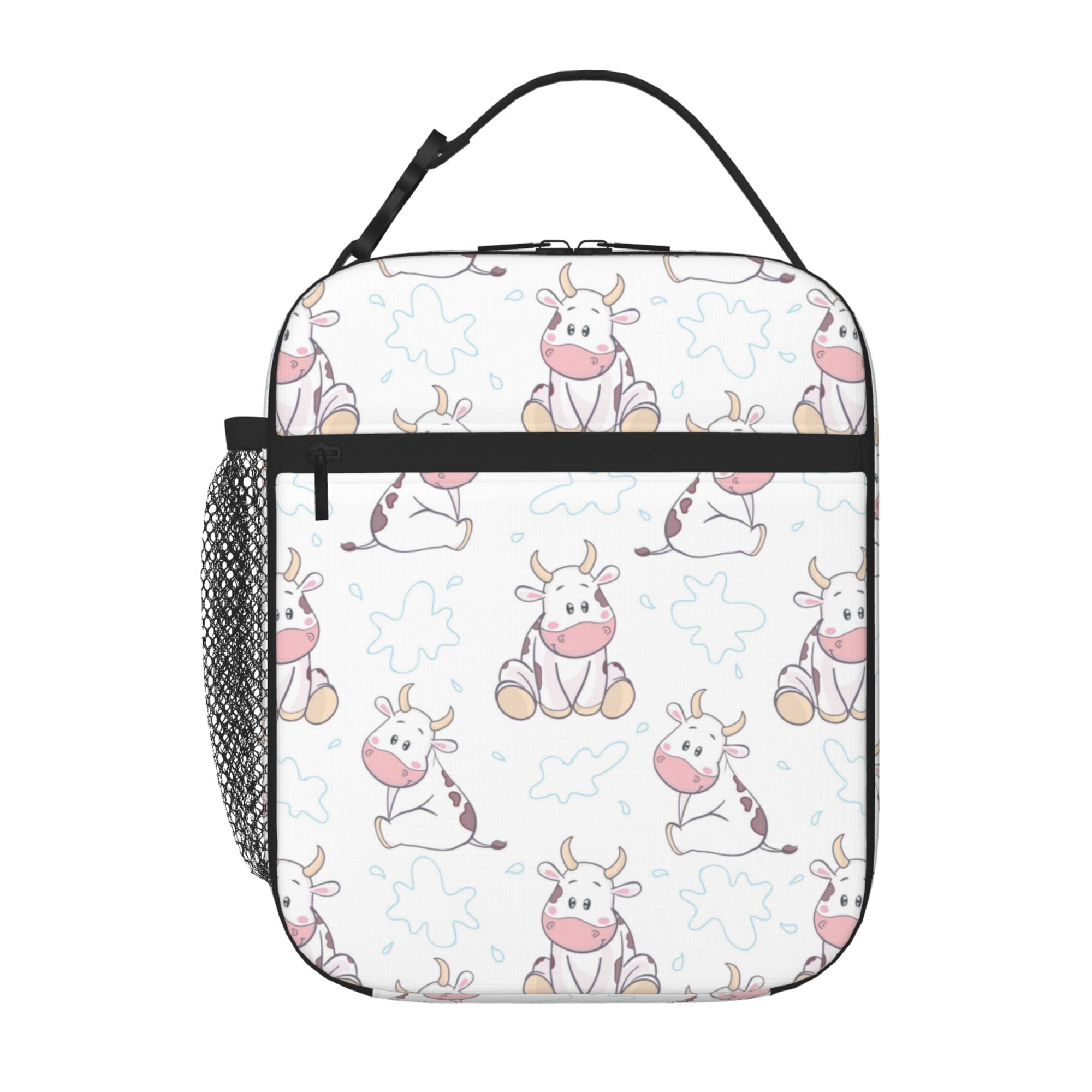 TEQUAN Portable Lunch Bag, Animals Doodle Cartoon Cows Pattern Reusable ...