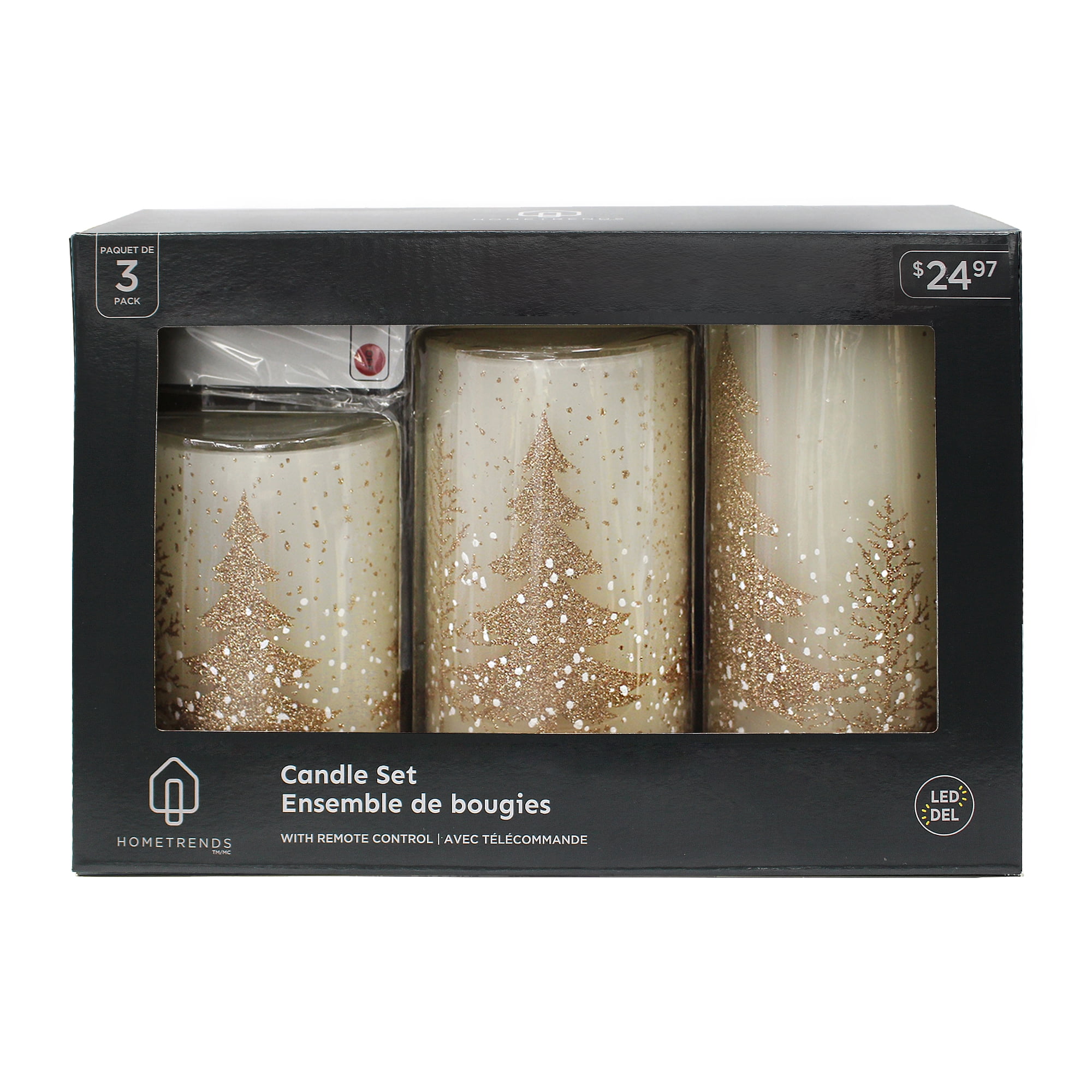Hometrends Gold Winter Scene LED Pillar Candle Set with Remote Control ...