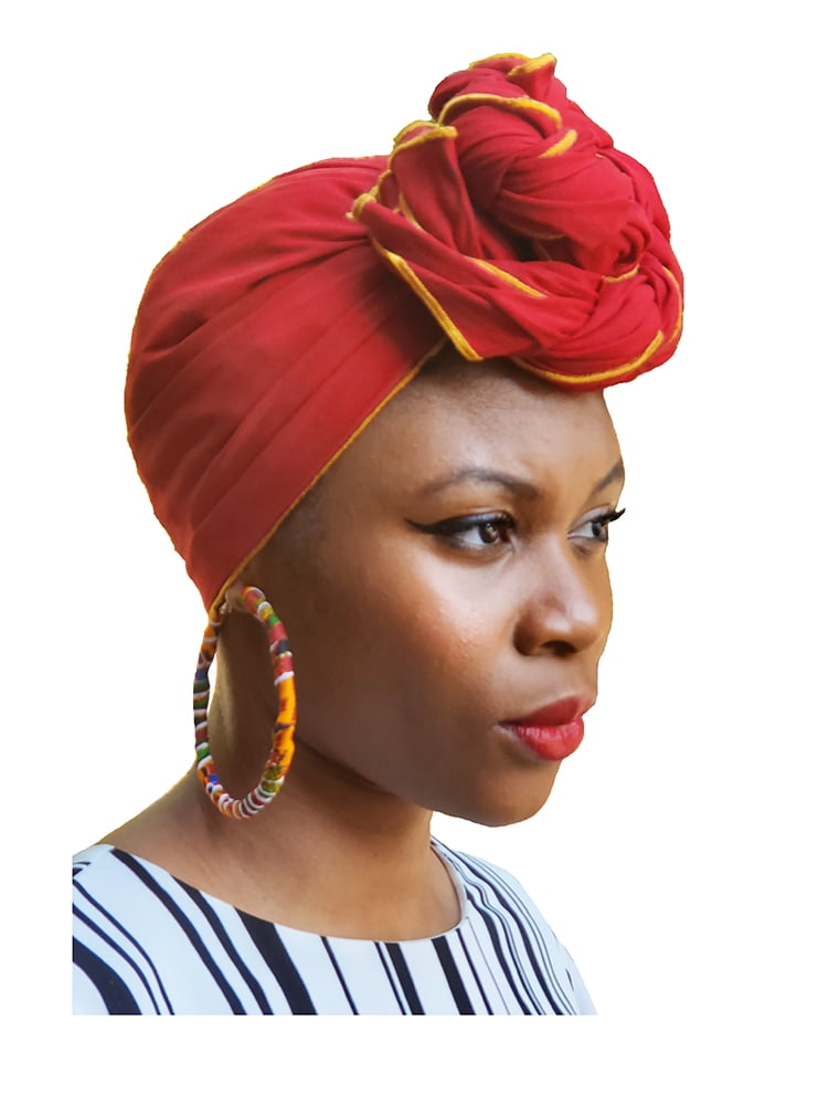 Red African Head Wrap with Gold Trim - Walmart.com