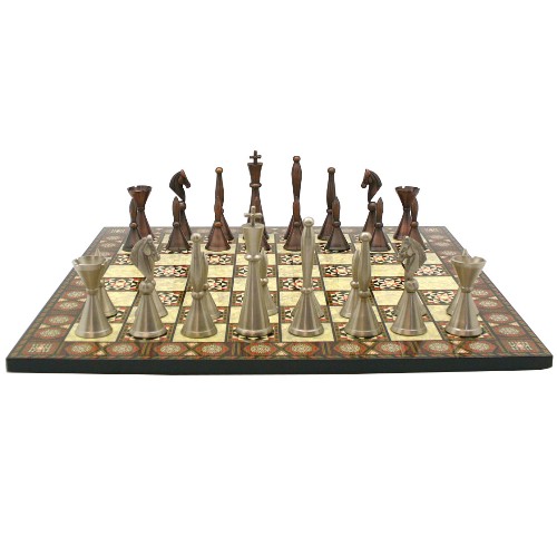 Bronze and Pewter Finish Metal Art Deco Chess Set with Mosaic Decoupage ...