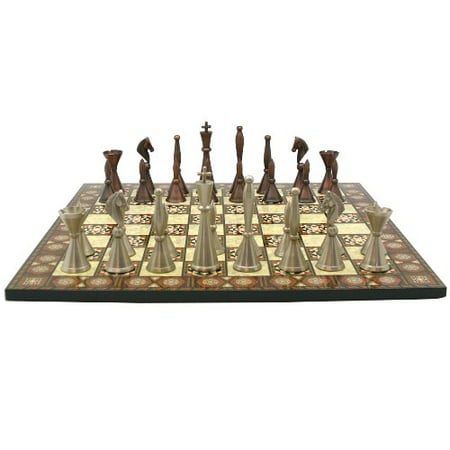Bronze and Pewter Finish Metal Art Deco Chess Set with Mosaic Decoupage ...