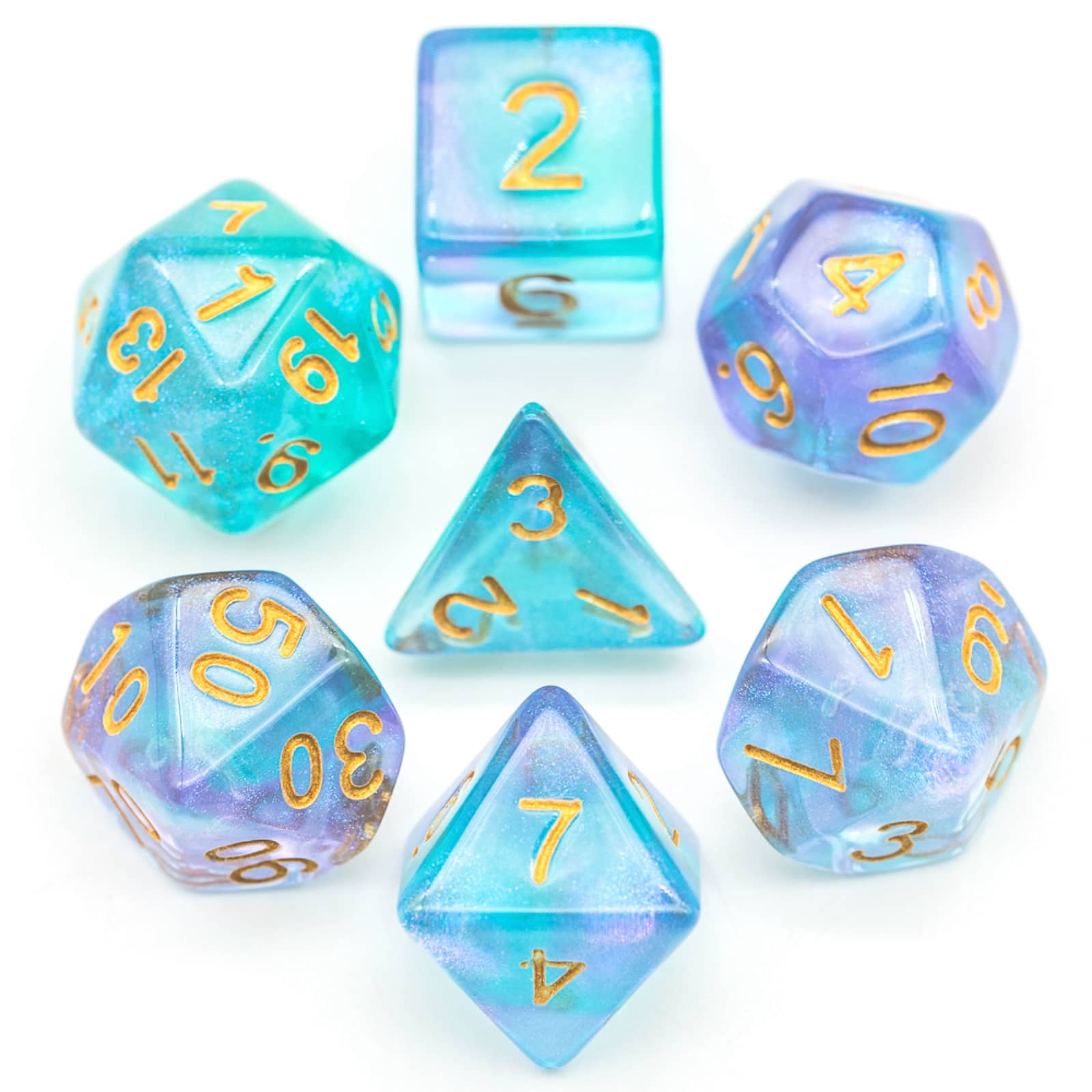cusdie 7-Die Acrylic Dice Set, Polyhedral Dice Set with Glitters for ...