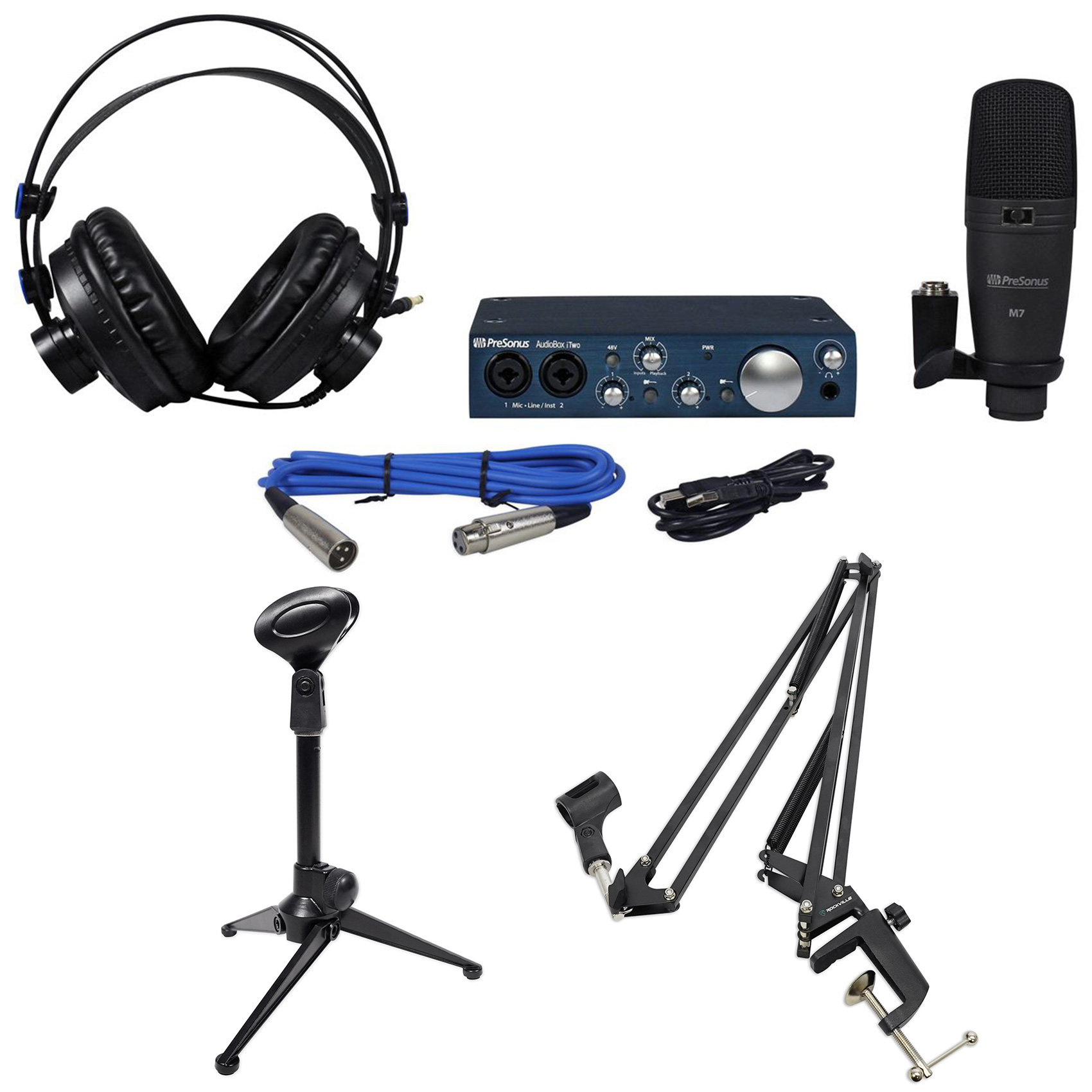 Presonus Audiobox iTwo Studio Bundle Interface+Mic+Headphones+Boom+Desk ...