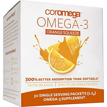 Coromega Omega-3 Orange Squeeze Packets, 650mg, Gluten-Free, 120 Ct ...