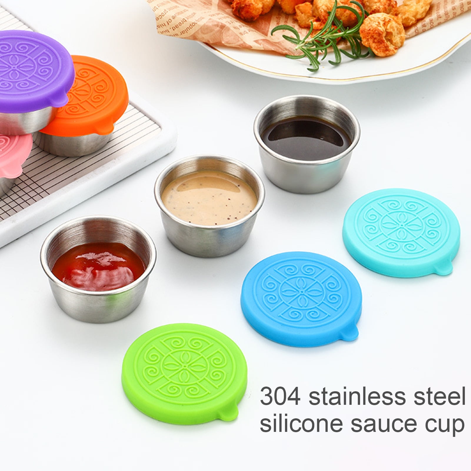 Yesbay 1 Set 40ml Sauce Cup with Silicone Lid Good Sealing Leakproof ...