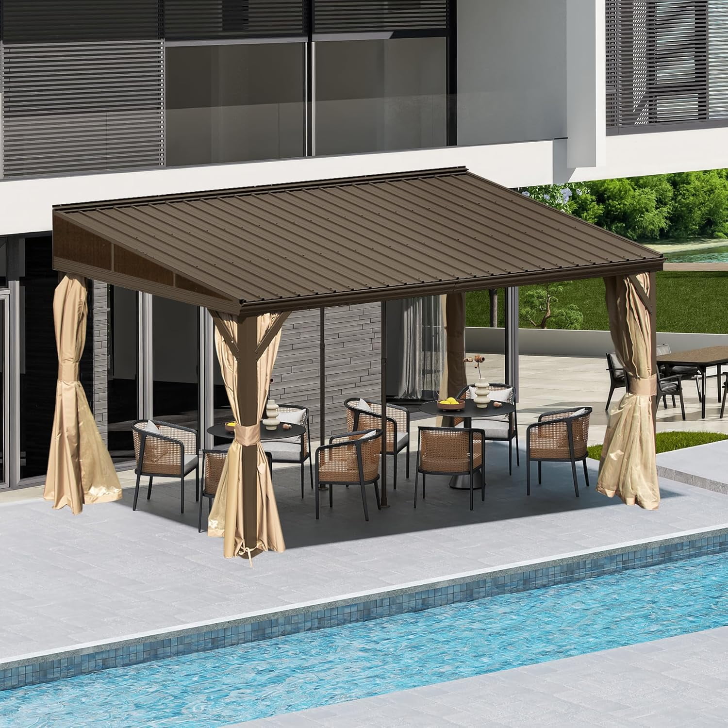 Domi 10x14FT Lean-To Gazebo, Outdoor Wall-Mounted Aluminum Frame Canopy ...