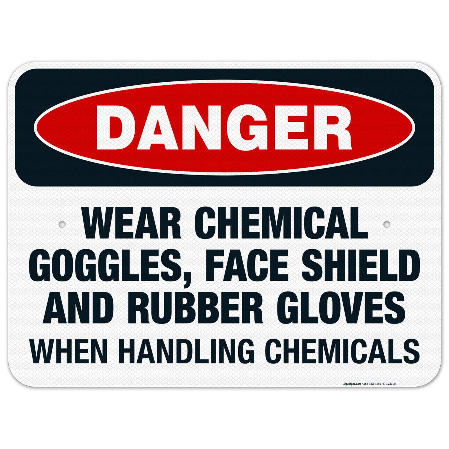 Danger Wear Chemical Goggles, Face Shield And Gloves Handling Chemicals ...