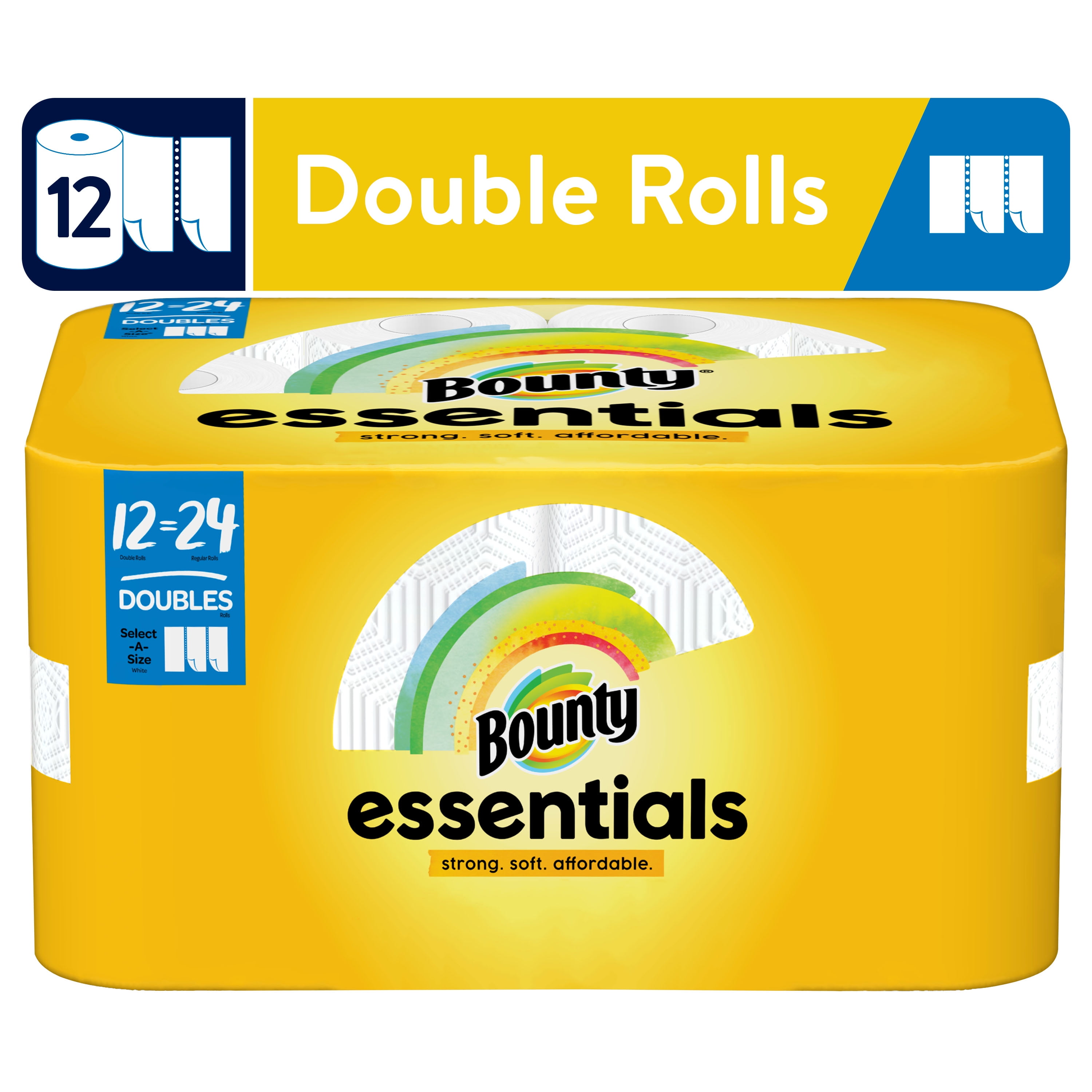 Bounty Essentials Select-a-Size Paper Towels, White, 12 Double Rolls ...