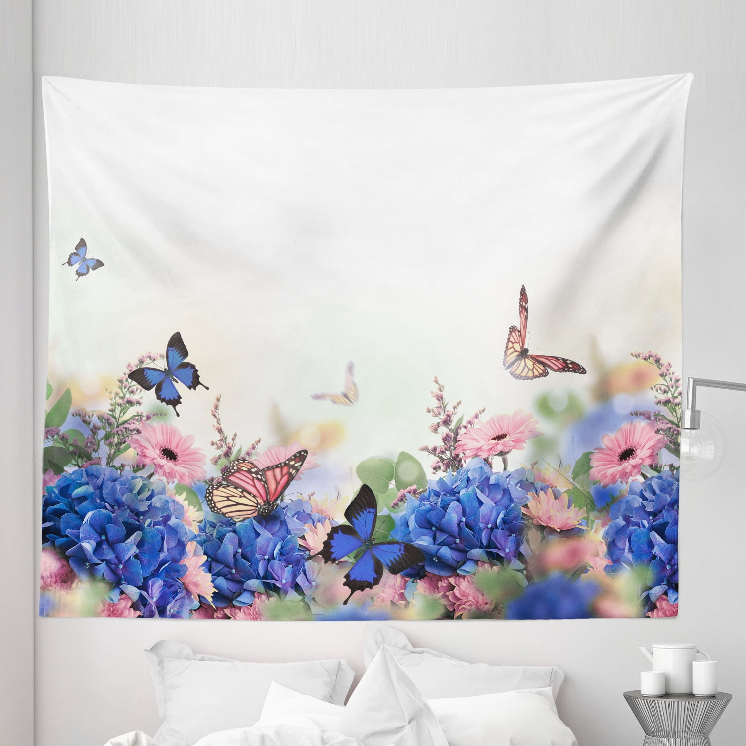 Spring Tapestry, Flying Monarch Butterflies and Wild Flowers on a ...