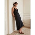 Black Satin Lace-Trimmed V-Neck Sleeveless High-Low Slip Dress For ...