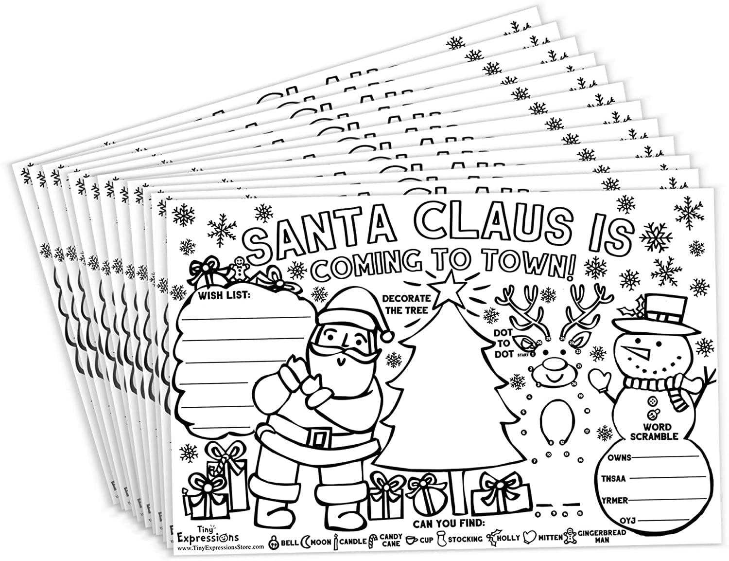 Tiny Expressions – Christmas Santa Placemats for Kids (Pack of 12 ...