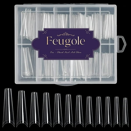 Extra Long Coffin Nail Tips, 120Pcs alf Cover Clear C Curved Coffin ...
