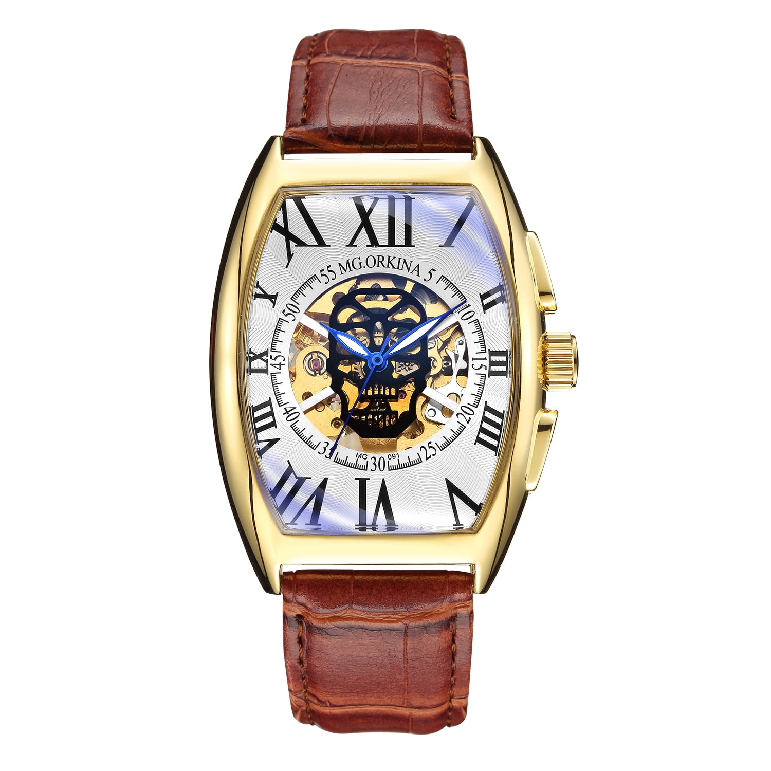 Mens Automatic Business Skull Skeleton Dial Watch Mechanical Watch Gold ...