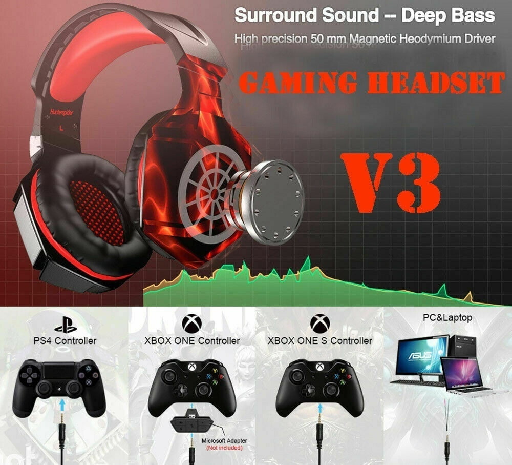 Hunterspider V3 3.5mm Gaming Headset Mic LED Headphones For PC PS4 Xbox ...
