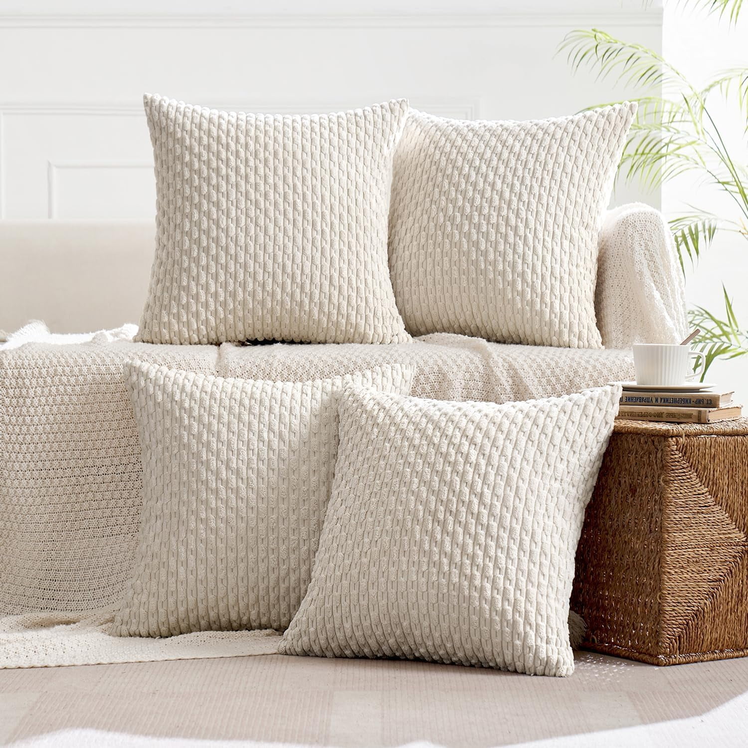 Click here for Siabc-Pack Of 4 Cream White Throw Pillow Covers 20... prices