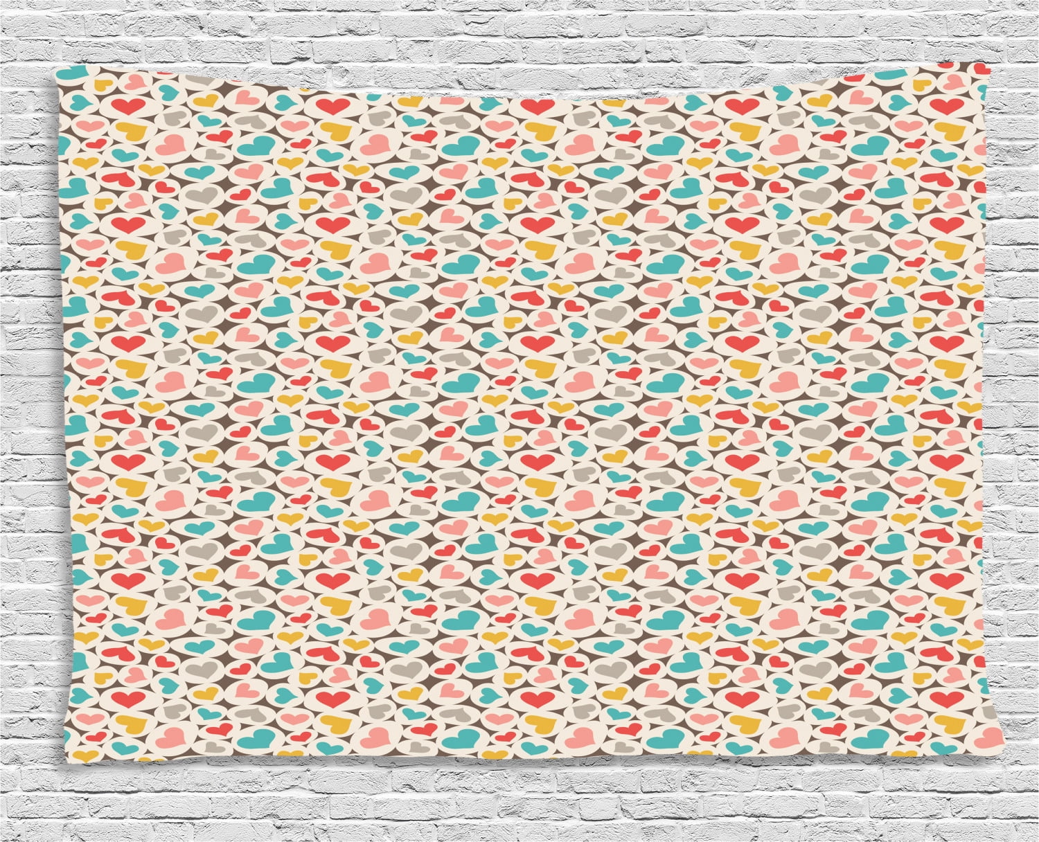 Hearts Tapestry, Oval Shapes with Heart Figures in Retro Tones ...