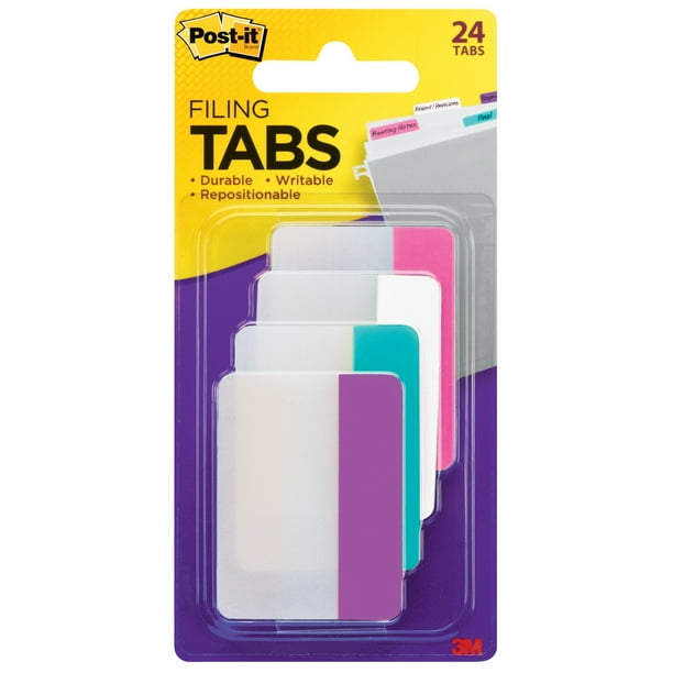 Post-it Tabs File Tabs, 2 x 1 1/2, Assorted Pastel, 24/Pack - Walmart.com