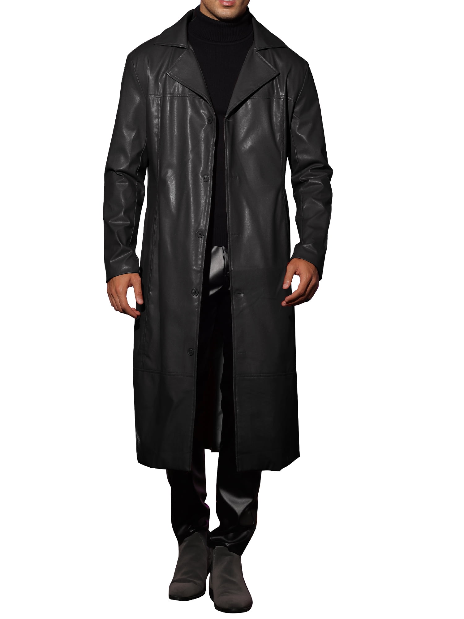 Lars Amadeus PU Faux Leather Long Jacket for Men's Lapel Gothic Trench ...