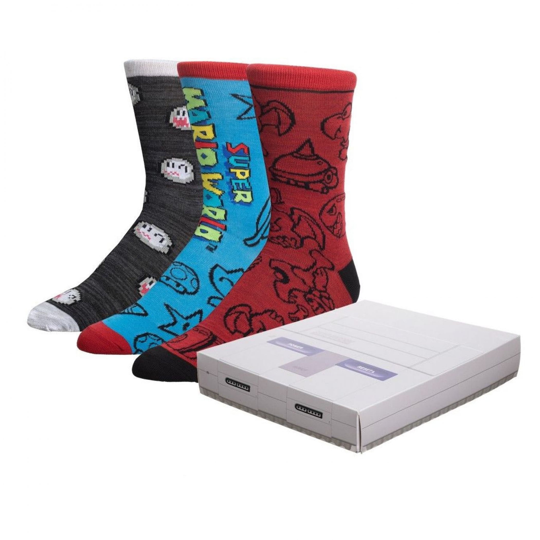 Super Nintendo Super Mario Crew Socks 3 Pack Box Set - Walmart.com
