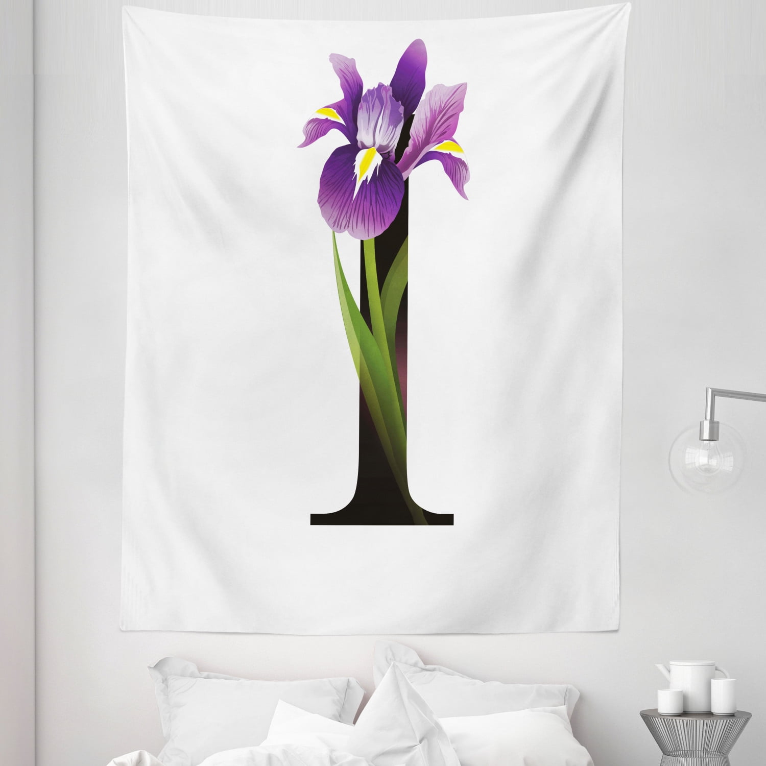 Letter I Tapestry, ABC Concept Floral Typography with I Silhouette and ...