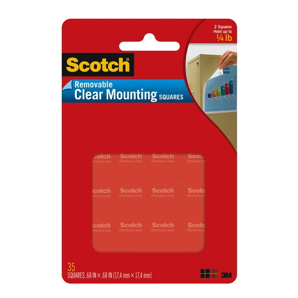 Scotch Removable Clear Mounting Squares, .68" x .68" Squares, 35 Total ...