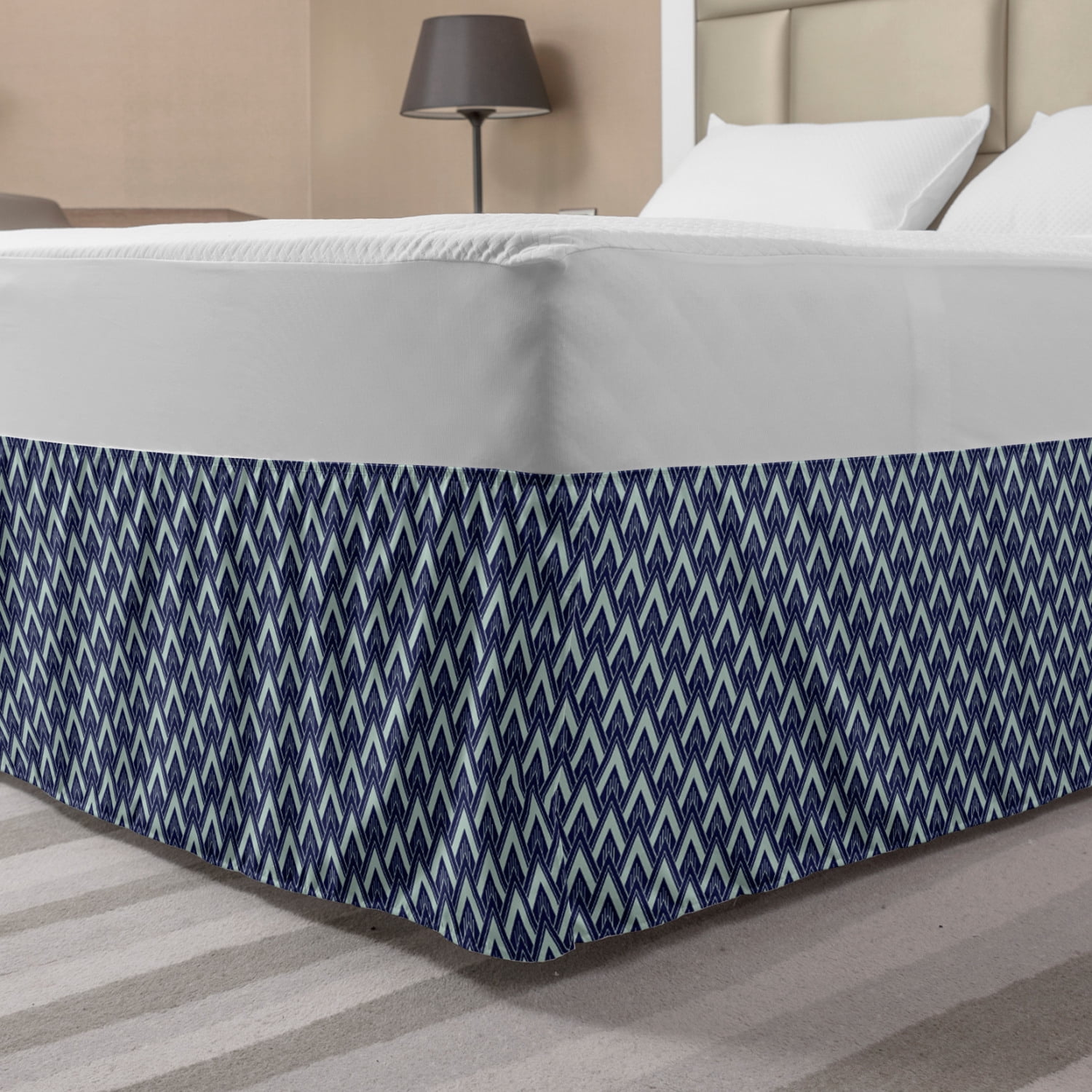 Modern Bed Skirt, Symmetrical Pattern of Diagonal Nested Squares Check ...