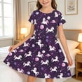 Cartoon Print Short Sleeve Casual Dress Girls Kids Summer Day Outfit ...