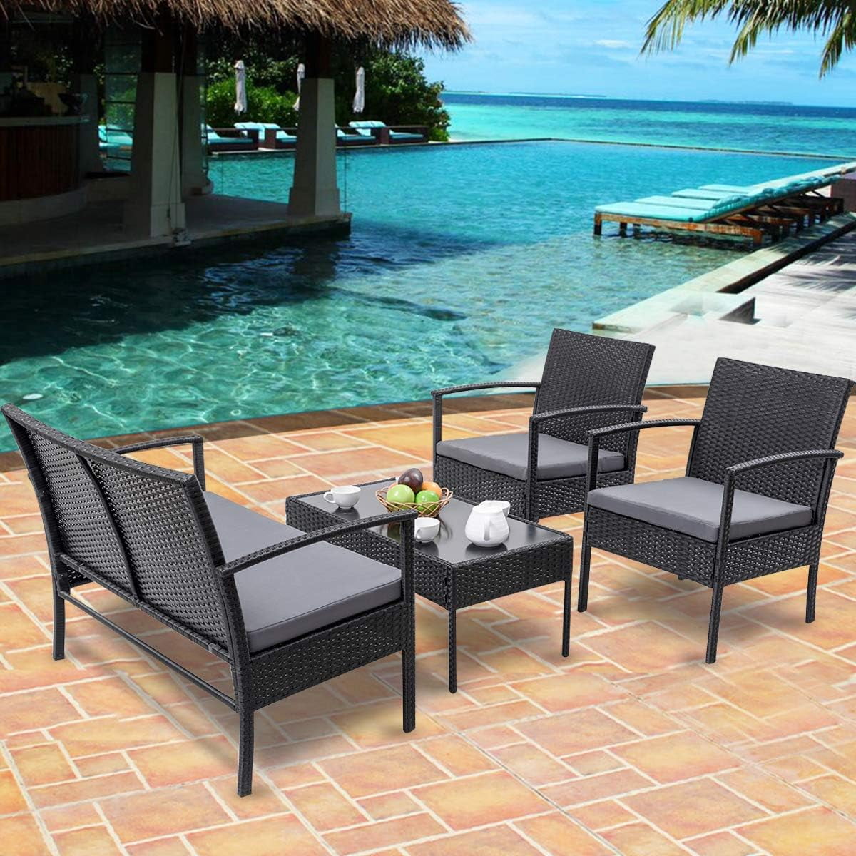 Click here for Gymax Patio Garden 4pc Rattan Wicker Furniture Set... prices
