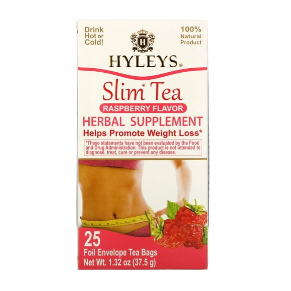 Hyleys Tea, Slim Tea, Raspberry Flavor, 25 Foil Envelope Tea Bags, 1.32 ...